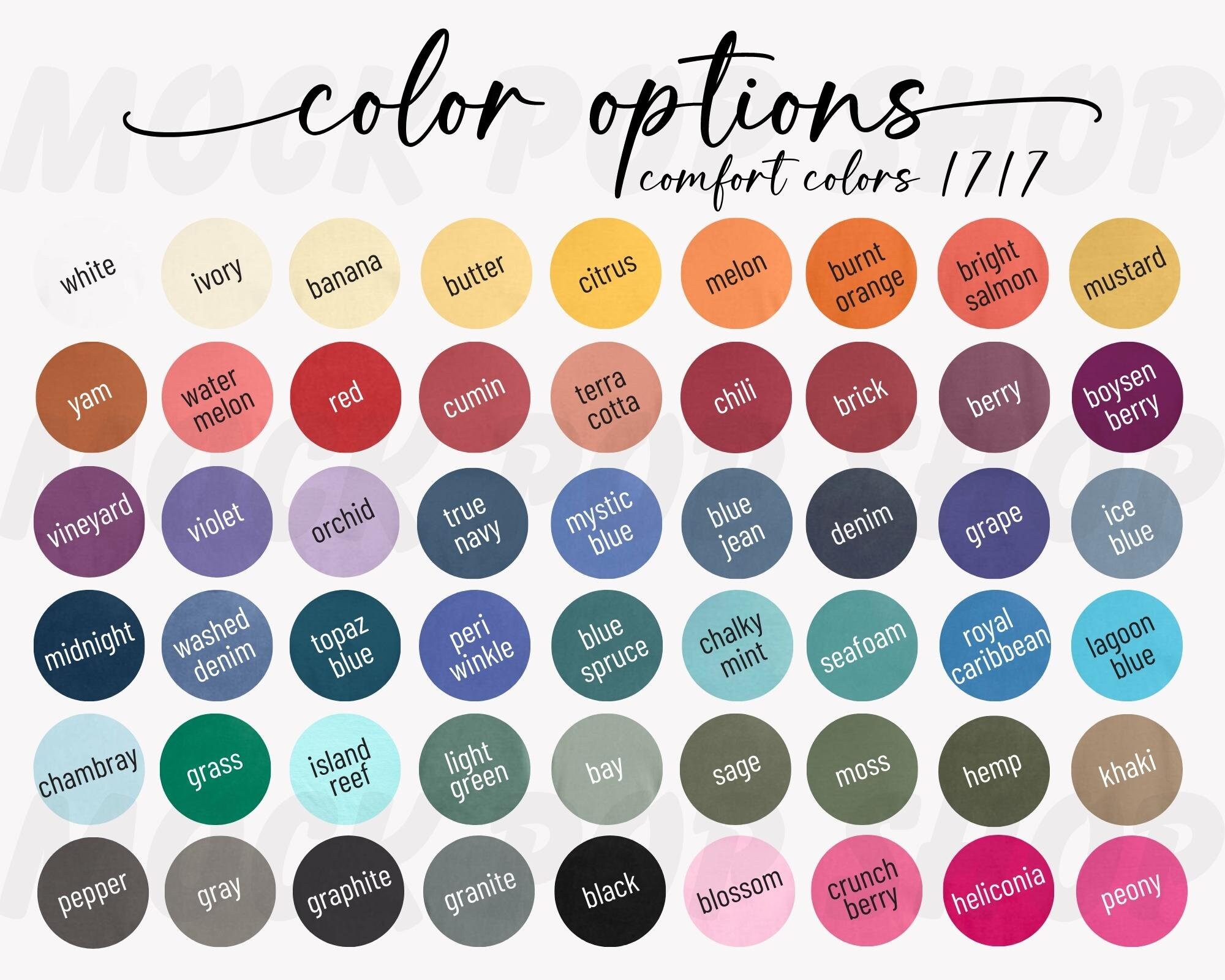 Comfort Colors 1717 Simple Editable Size Chart Color Chart Bundle - Etsy