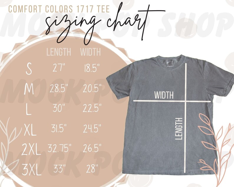 Comfort Colors 1717 Boho Sun Size Chart Color Chart Editable Template ...