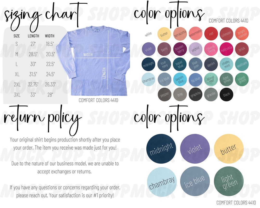 Comfort Colors 4410 Size Chart Color Chart Editable Canva Template ...