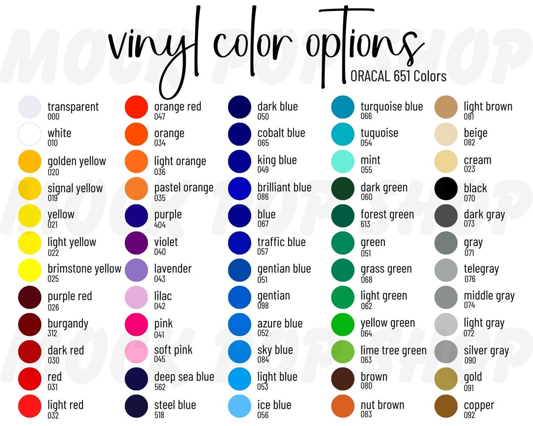 Oracal 651 Vinyl Color Options Editable Color Chart Canva Template - Etsy