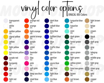 Oracal 651 Custom Editable Color Chart Template for Vinyl Decal Small ...