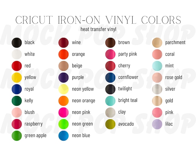 Editable Cricut Vinyl Color Chart, Permanent Vinyl Color Chart Editable ...