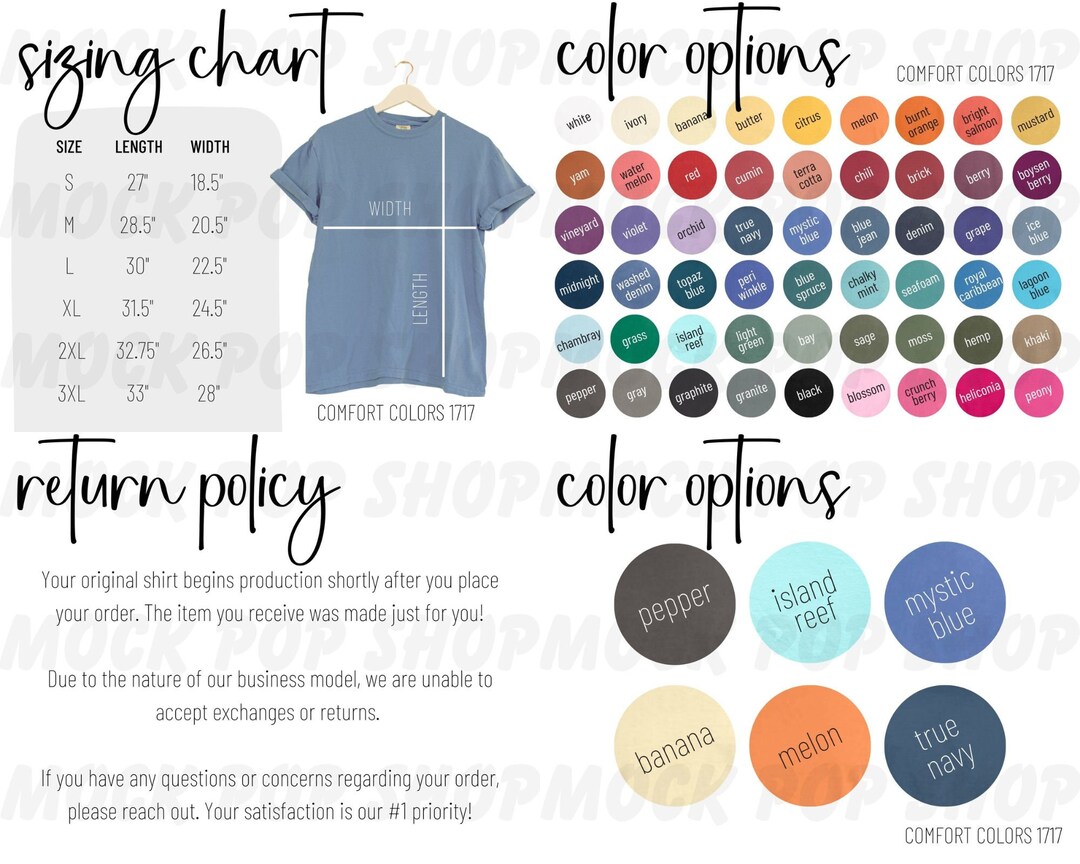 Comfort Colors 1717 Size Chart Color Chart Editable Canva Template ...