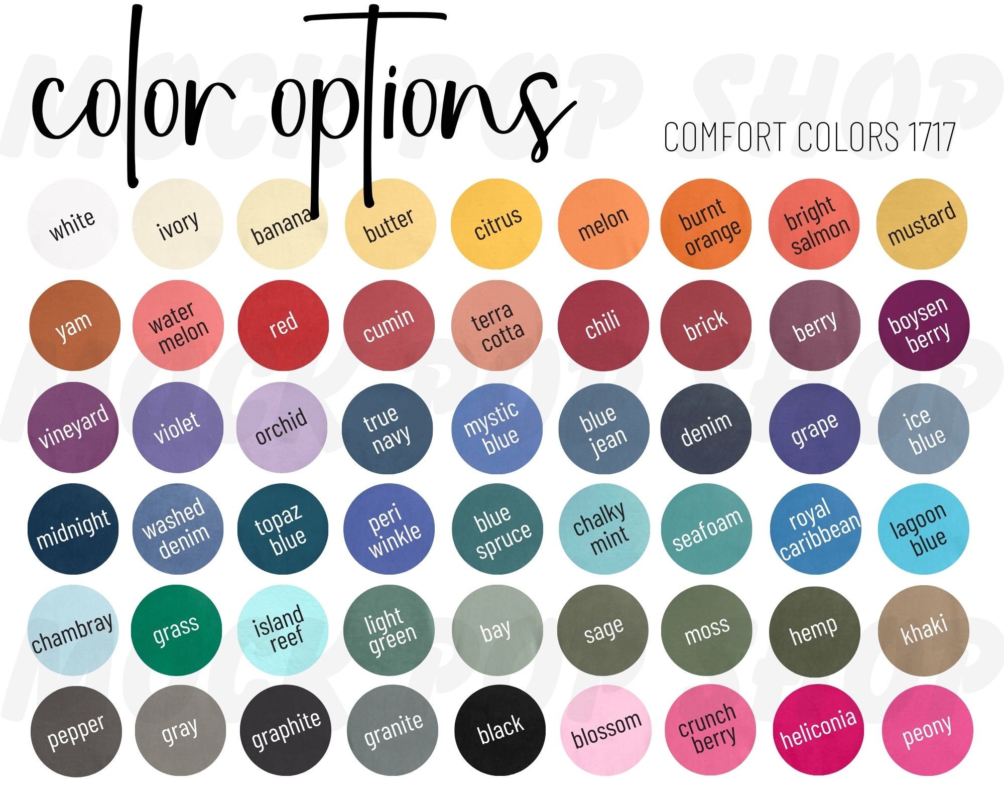 Comfort Colors 1717 Size Chart Color Chart Editable Canva Template ...