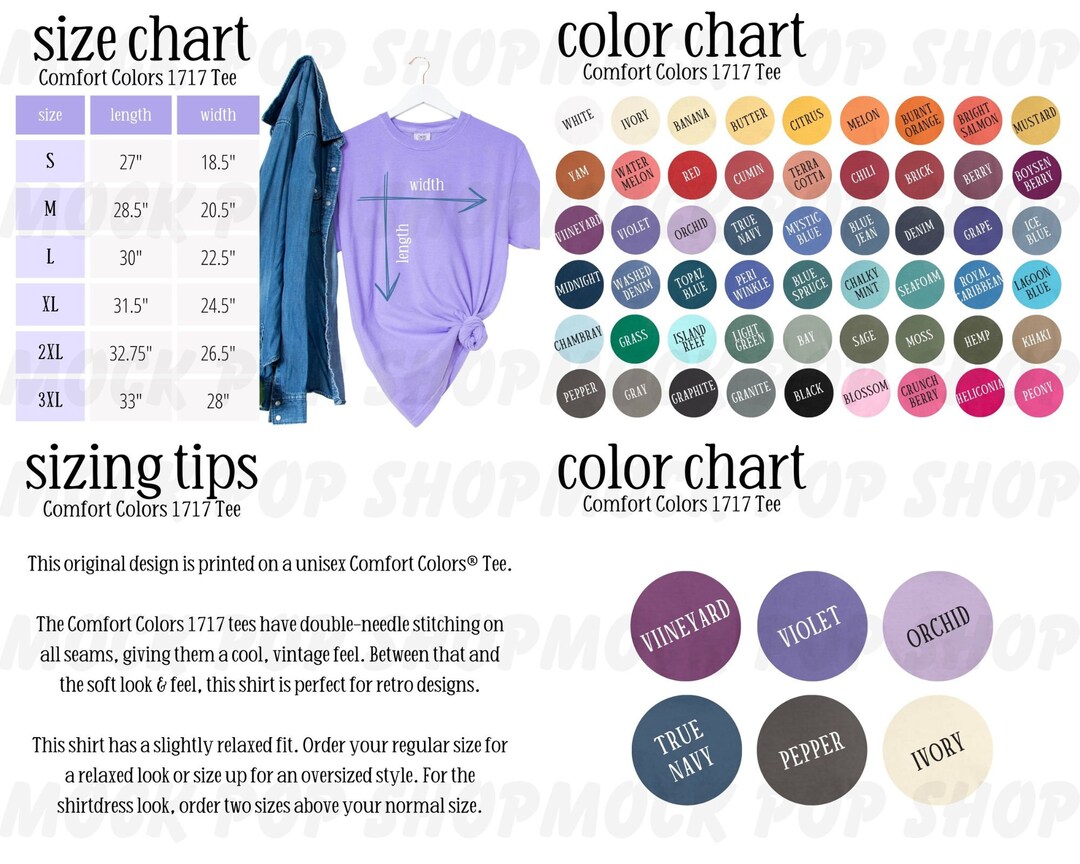 Comfort Colors 1717 Purple Size Chart Color Chart Editable Template ...