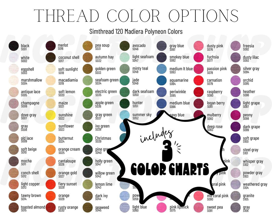 Simthread 120 Madiera Polyneon, 80 Janome & 40 Brother Colors Editable ...
