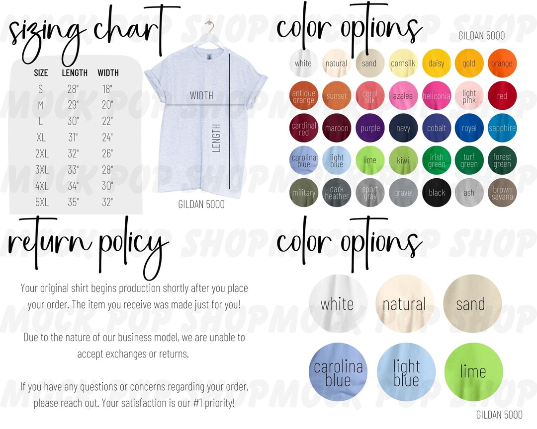 Gildan 5000 Editable Size Chart Color Chart Canva Template Bundle - Etsy