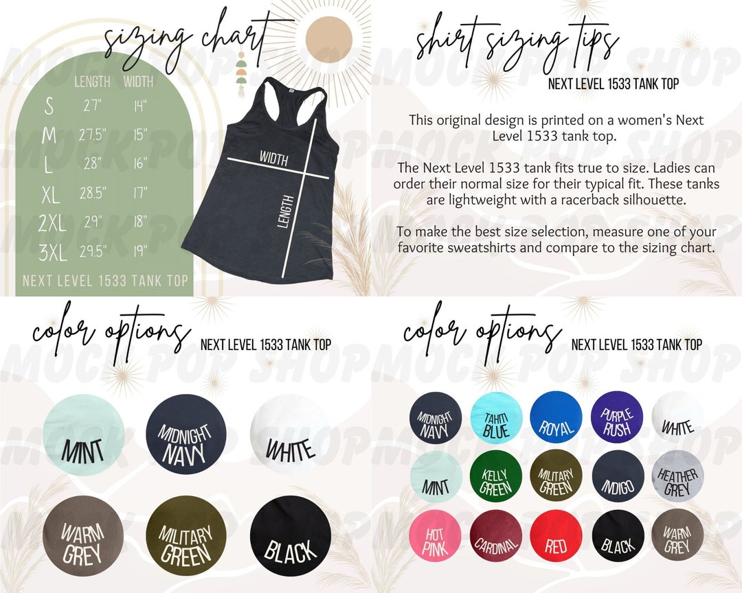 Next Level 1533 Boho Sizing Chart Color Chart Bundle | Next Level 1533 ...