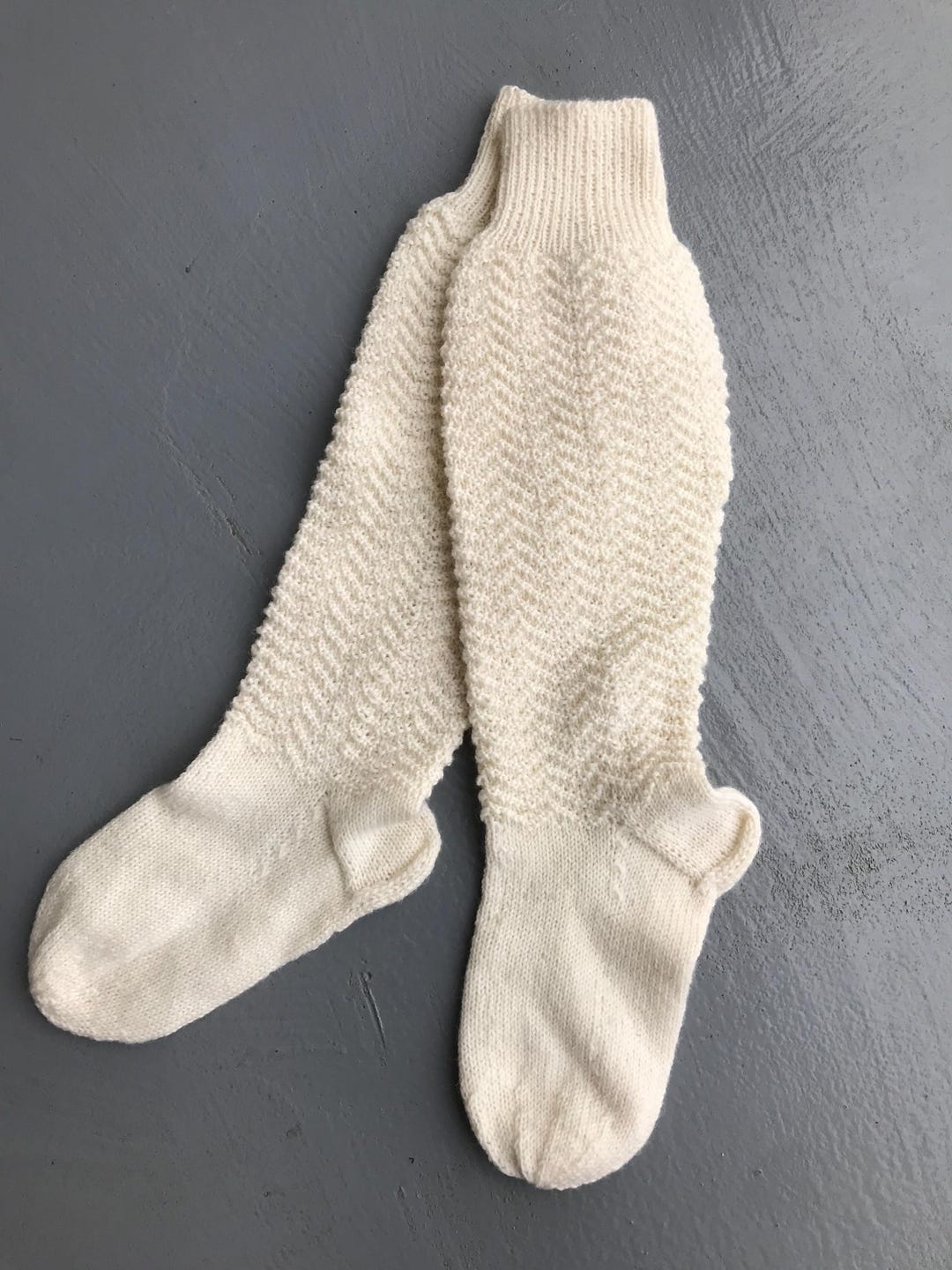 Knee Socks Women's Vintage Woolen Long Socks Aran Wave Socks Crochet ...