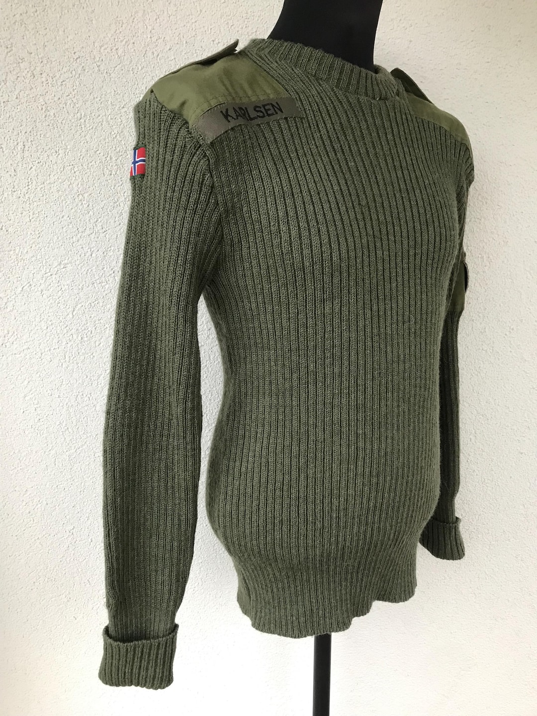 Vintage Army Sweater Norwegian Army Pullover Commando Green Olive Wool Men Jumper Military Wooly ...