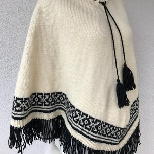 Vintage Women's Poncho Shrug Native Pattern Fringed Hand Knit Cape ...