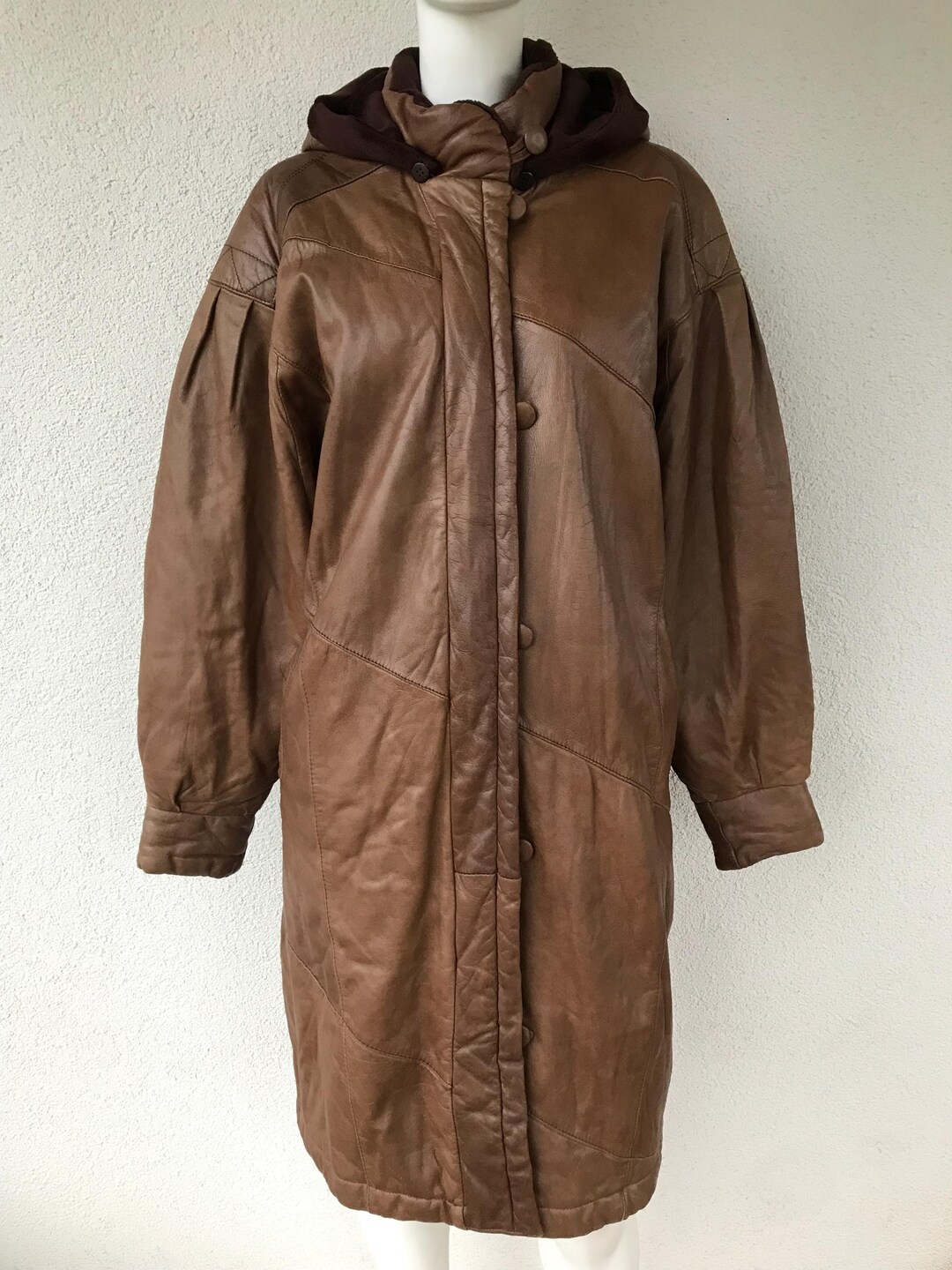 Long Brown Leather Coat 80s Big L Leather Jacket Vintage 1980's Trench ...