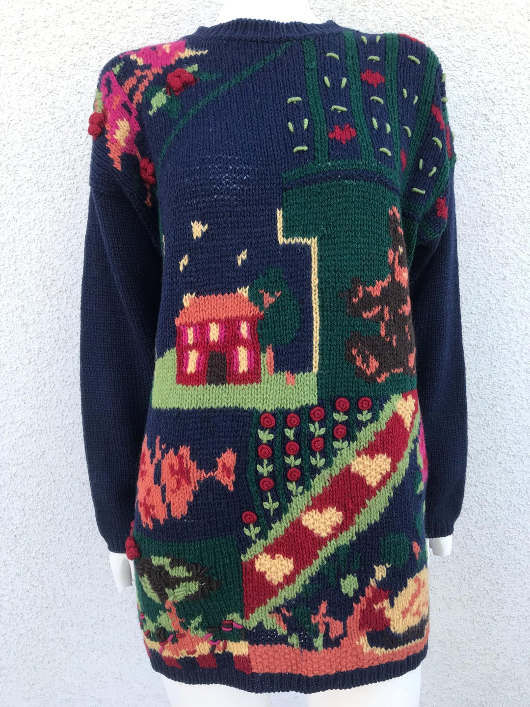 Vintage Casul Wear Adelsten Novelty Sweater Scenic Pop-art Embroidered ...