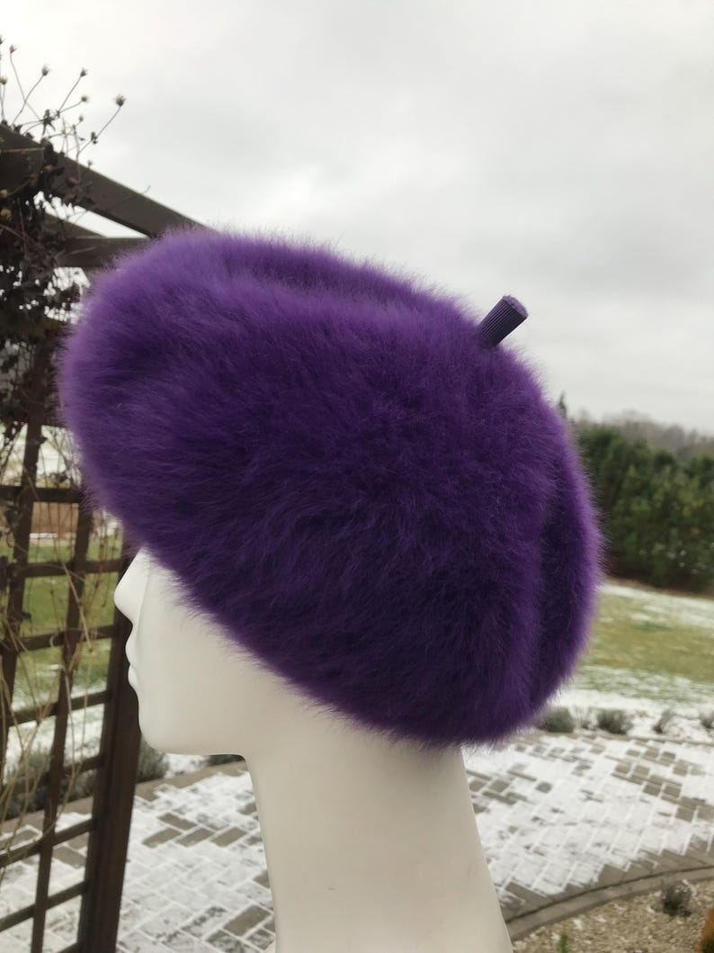 Vintage Beret 1990s Purple Angora Wool Blend Beret Longhair Wool Hat ...
