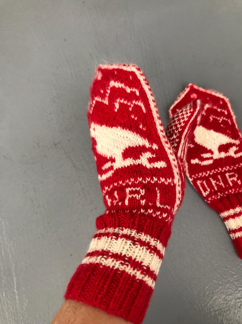 Norwegian Gloves Hand Knitted Nordic Mittens Handmade Woolen Red White ...