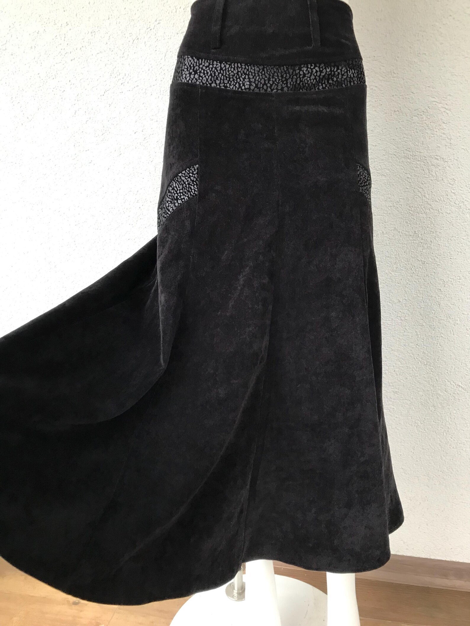 Vintage 90s Black Corduroy Maxi Skirt Zippered Corduroy Long Skirt for ...