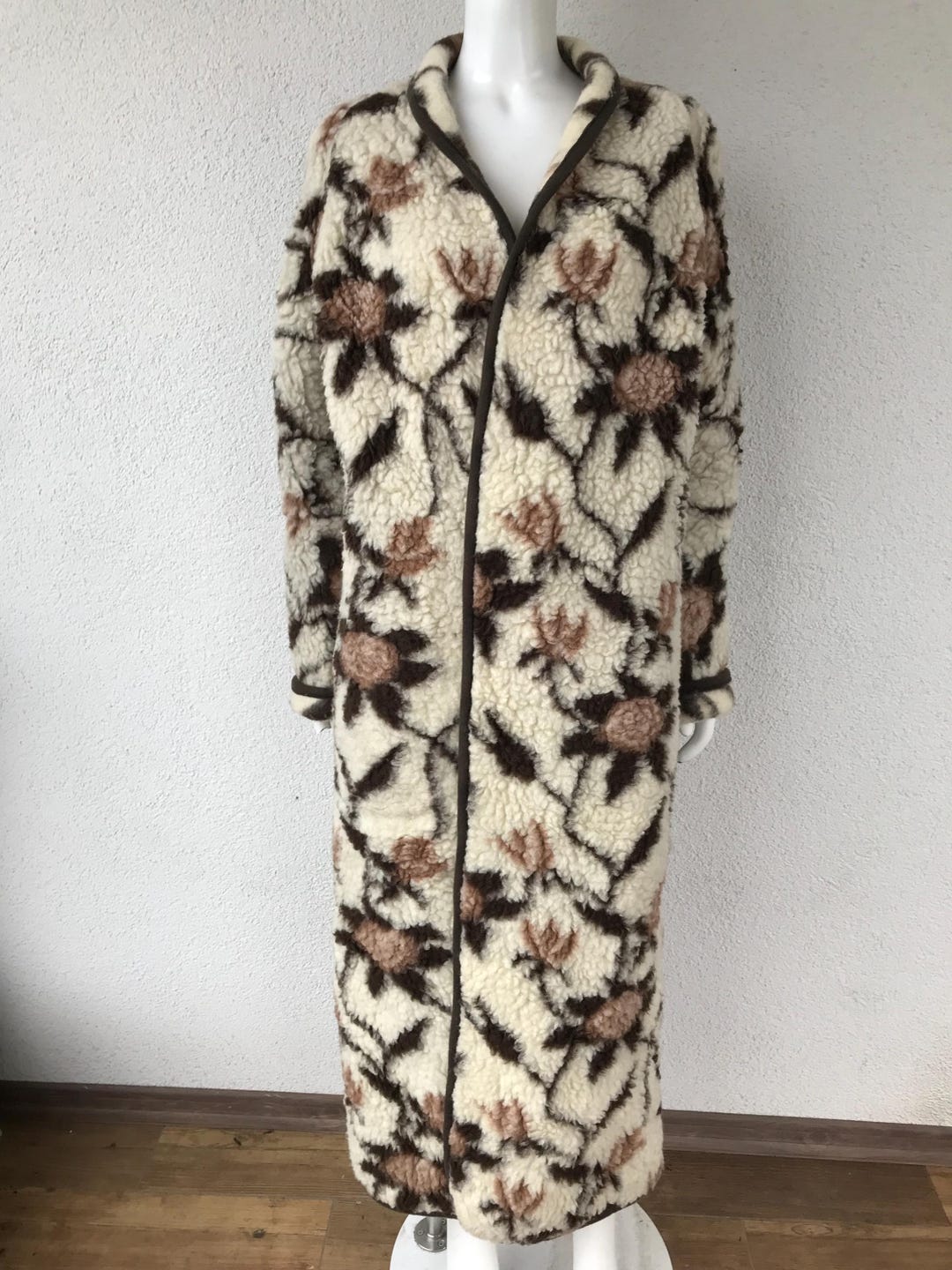 Vintage Cream Floral Wool Robe Sheep Wool Bathrobe Wool Unisex Robe ...