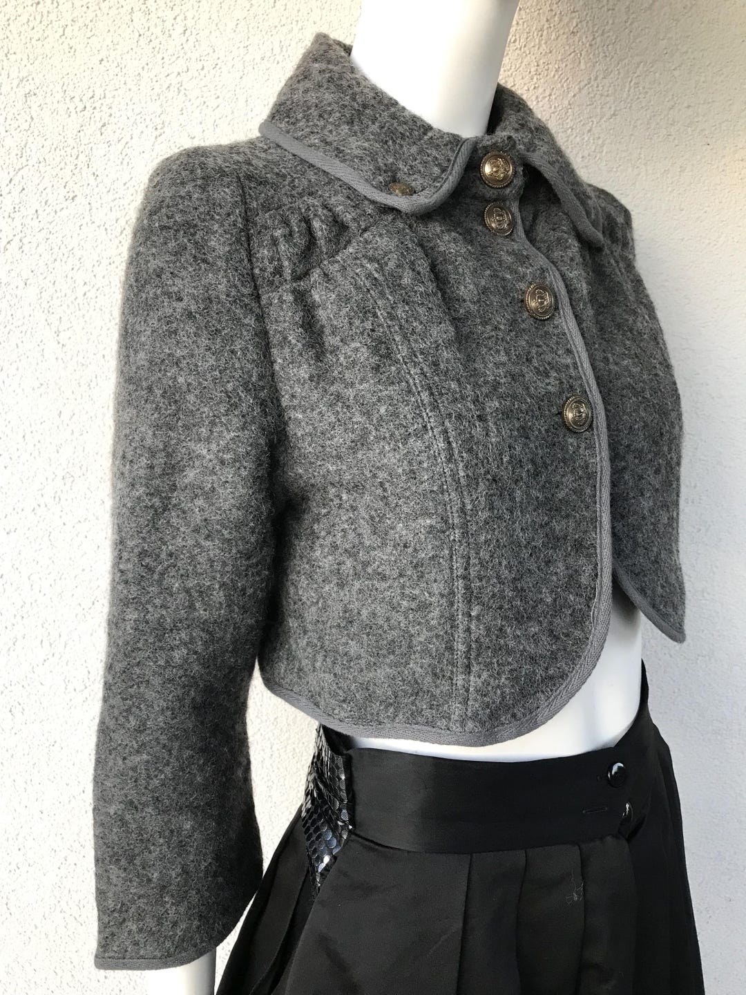 Vintage Bolero in Boiled Wool Gray Boiled Wool Bolero Short Wool Jacket ...