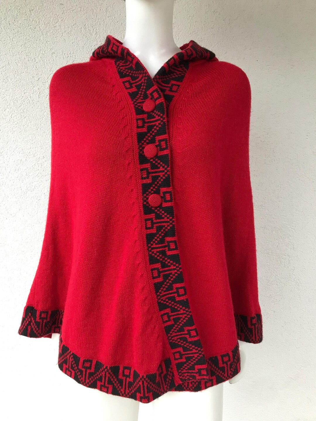 Vintage Alpakka Sara Peru Women's Poncho Shrug Native Pattern Hooded ...