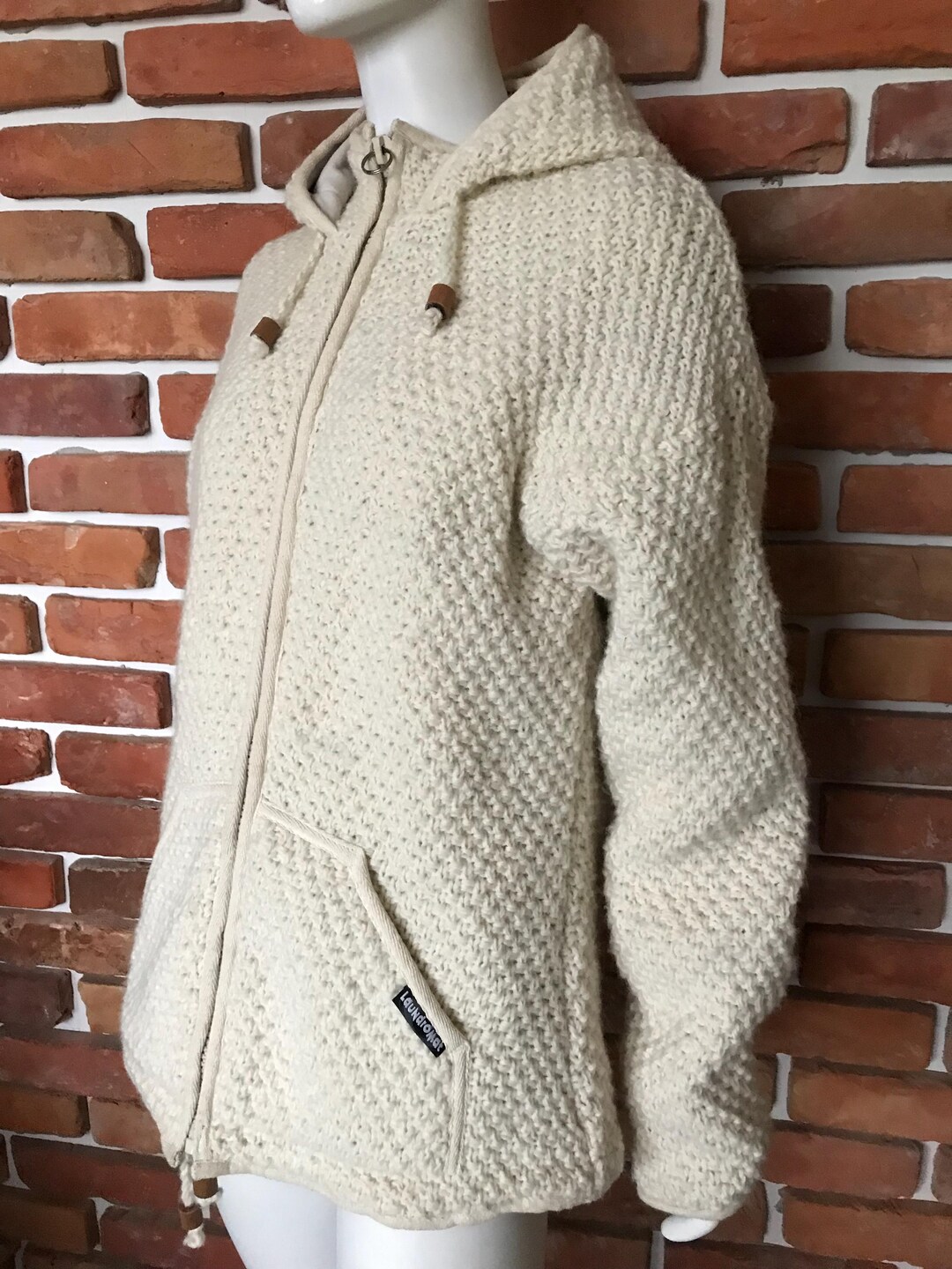 Vintage Laundromat Knitted Woolen Jacket Cream Fleece Lining Hooded ...