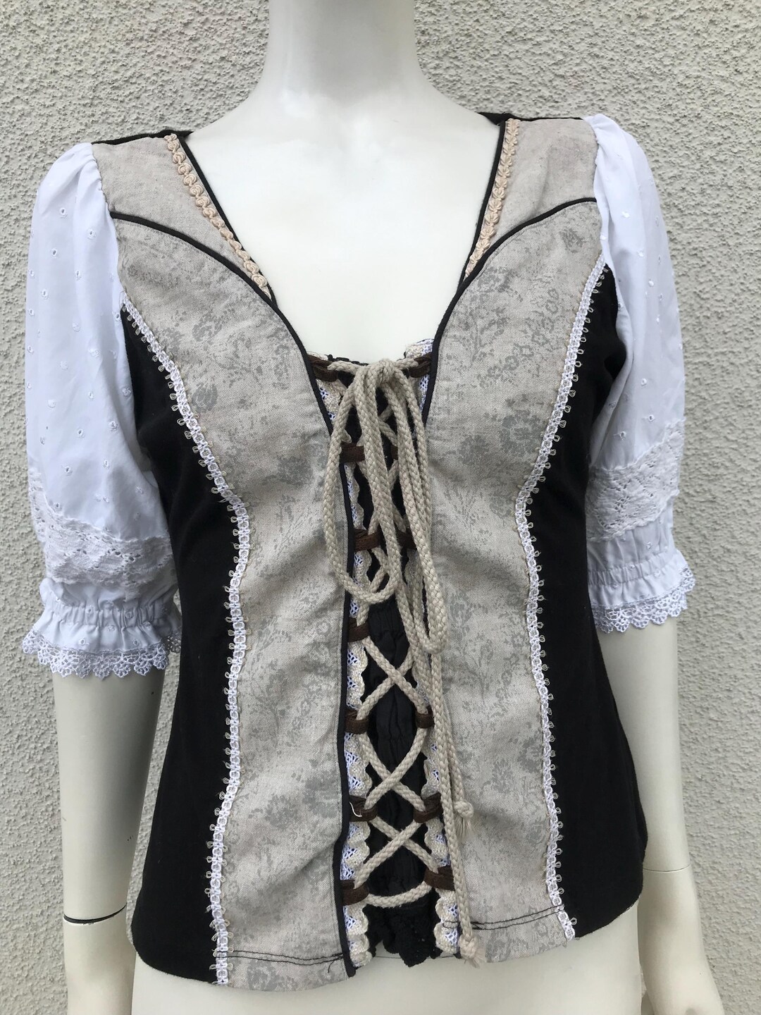 Vintage Stockerpoint Trachten Top Black White Beige Cotton Crocket ...