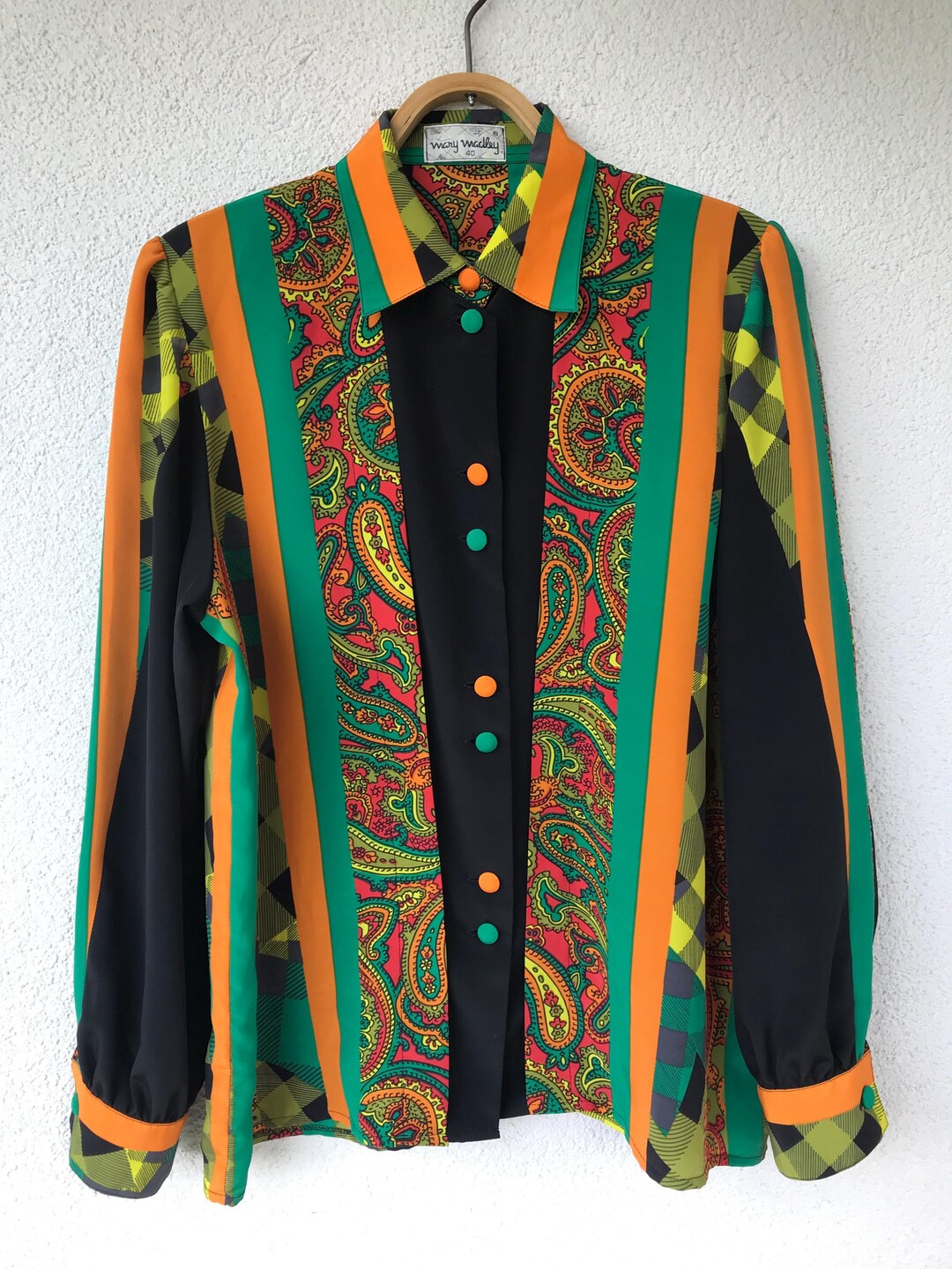 Vintage Colorful Print Shirt Vintage Front Slit Abstract Floral Print ...