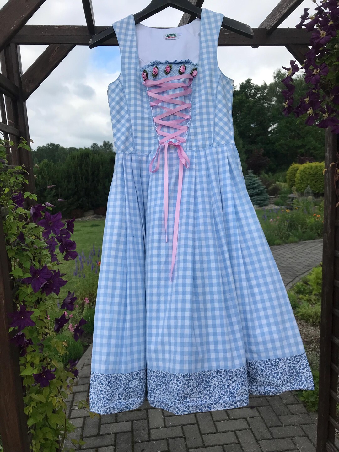 Vintage Blue White Dirndl Tyrol Dress Laced-up Bodice Trachten ...