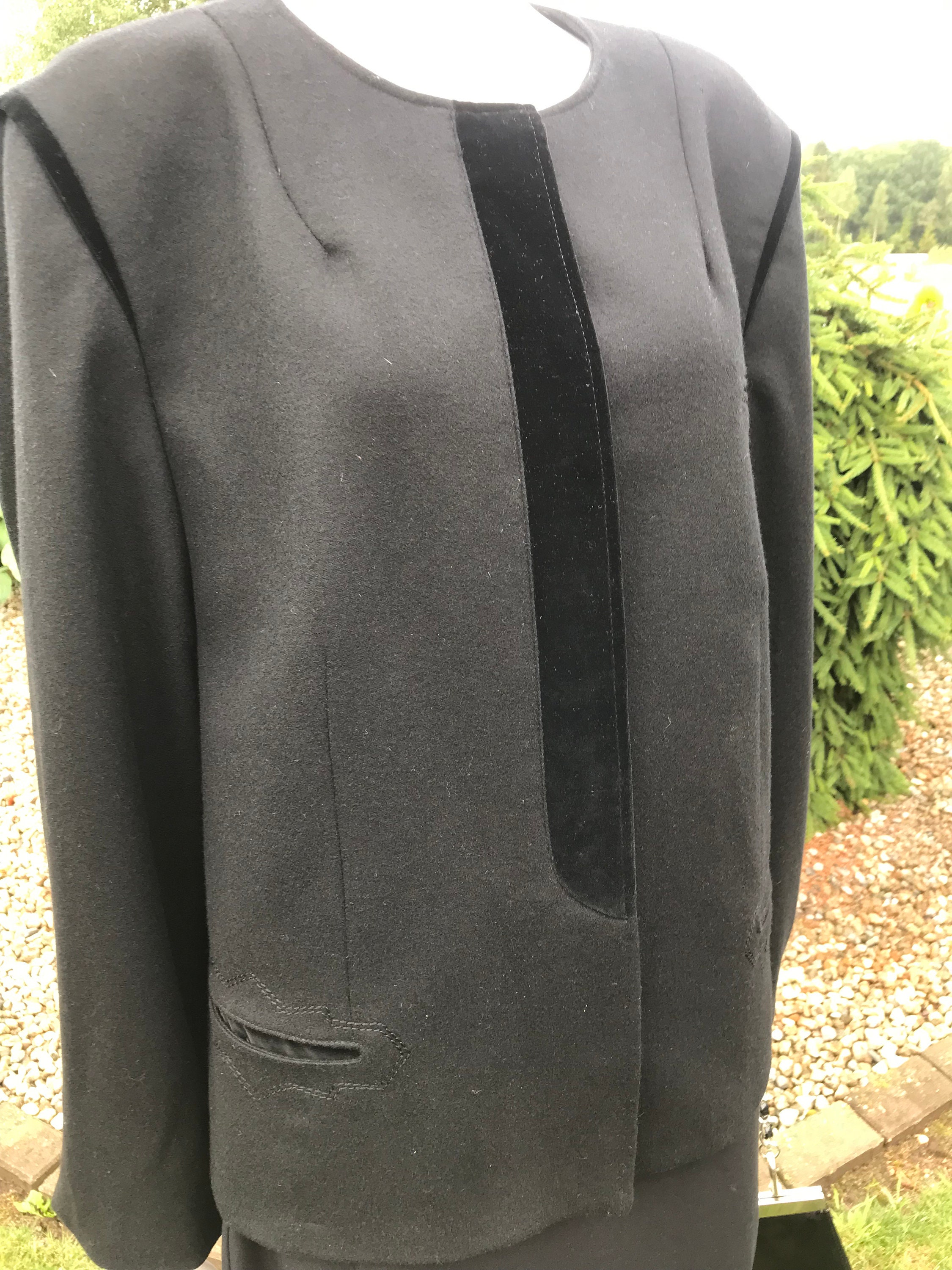 Vintage Black BASLER Wool Jacket Blazer With Velvet Long Sleeve Button ...