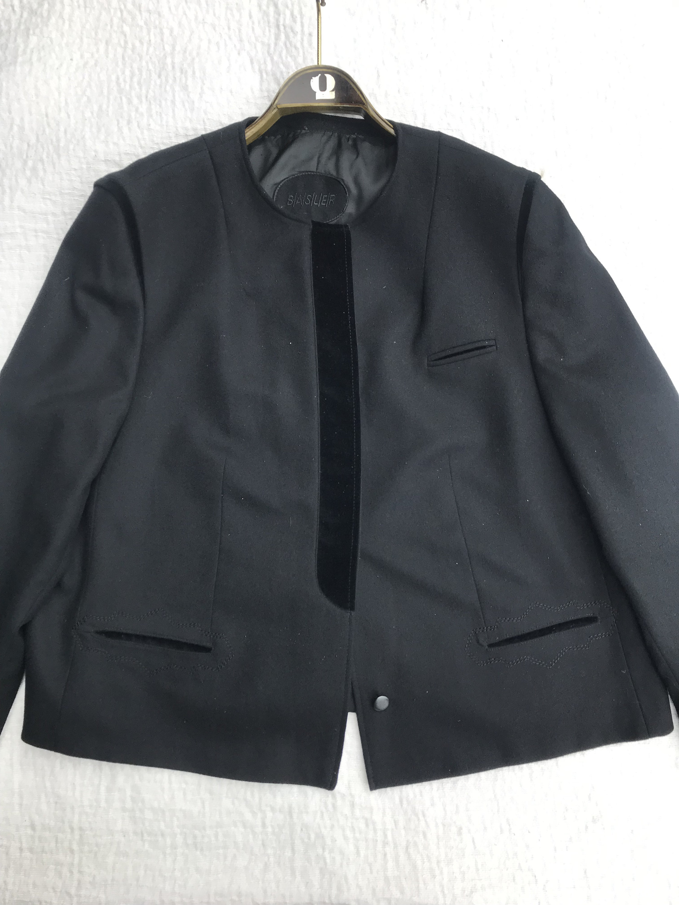 Vintage Black BASLER Wool Jacket Blazer With Velvet Long Sleeve Button ...