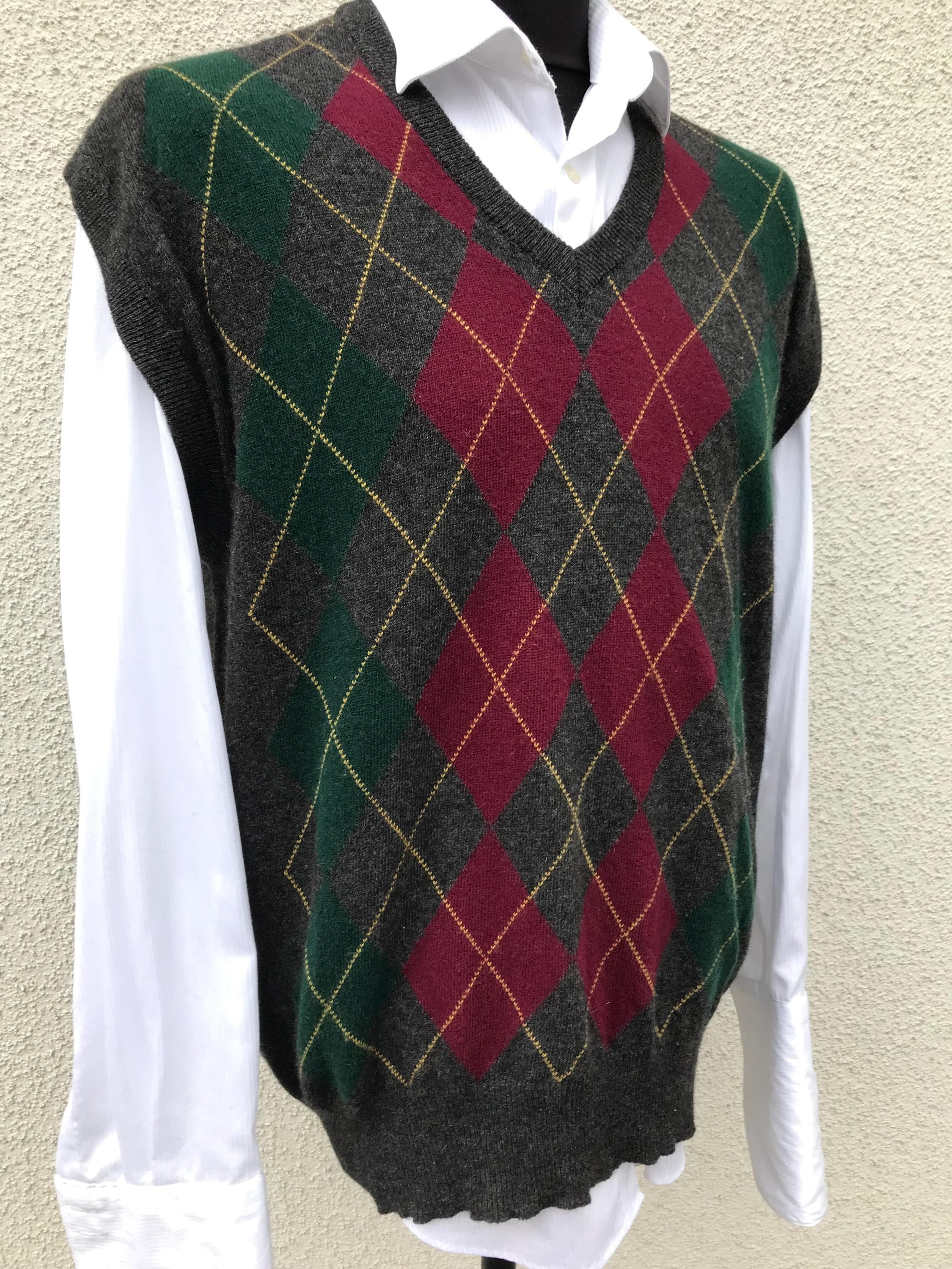 Vintage 90s Wool Plaid Vest Checkered Knit Vest Sleeveless Vest V-neck ...