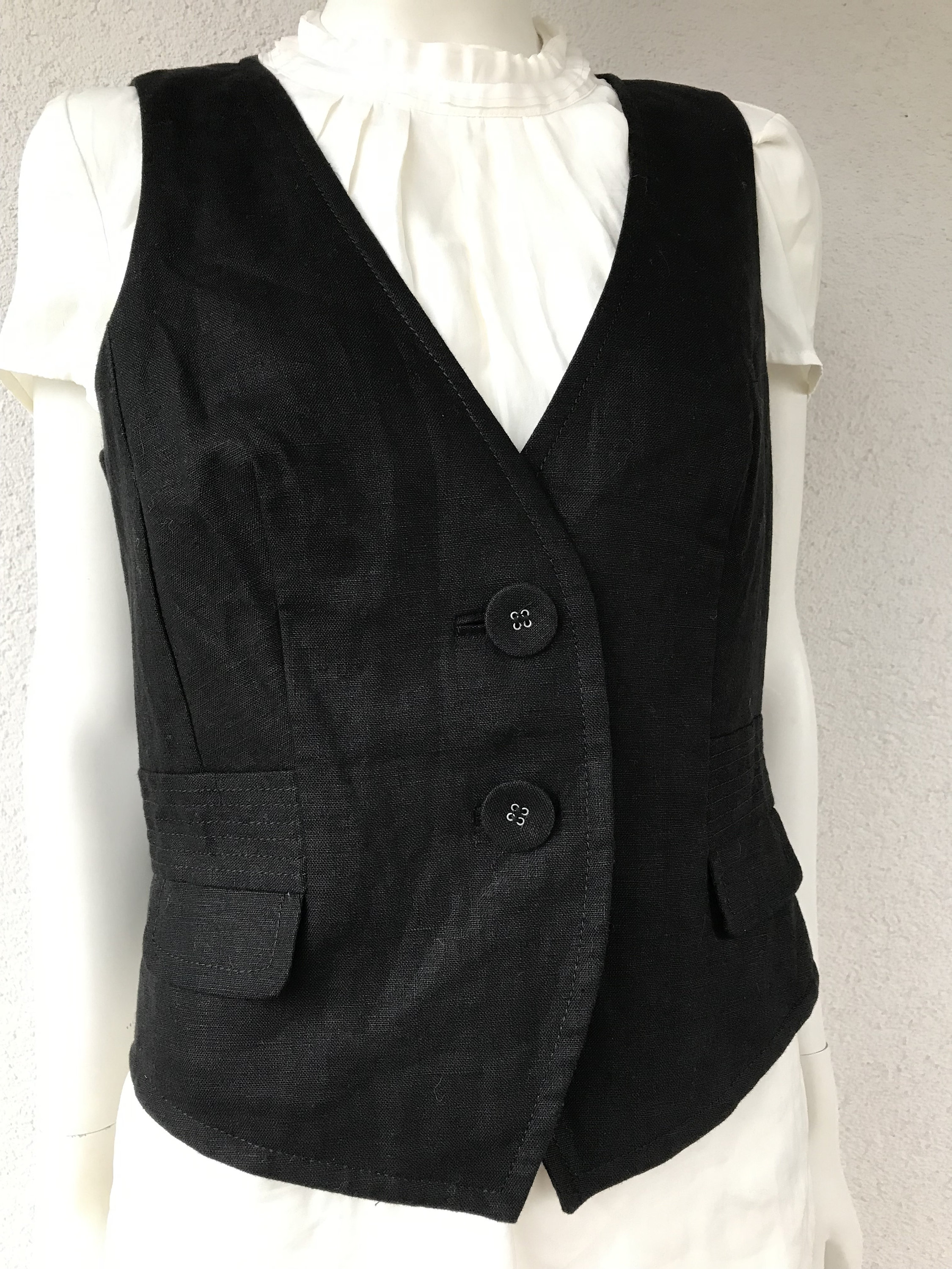 Vintage 2000s Black Linen Vest Linen Waistcoat Classic Linen Vest V ...