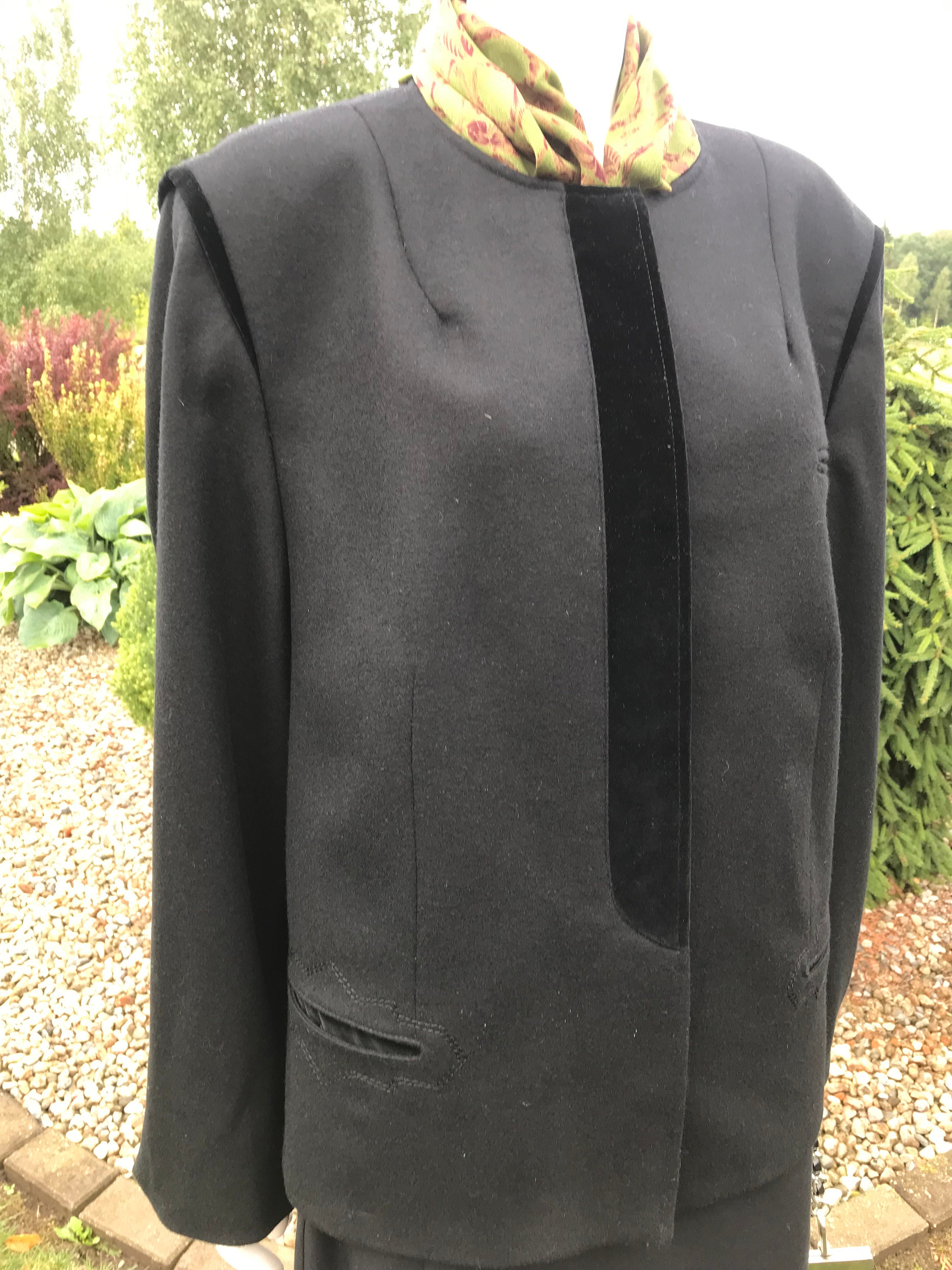 Vintage Black BASLER Wool Jacket Blazer With Velvet Long Sleeve Button ...