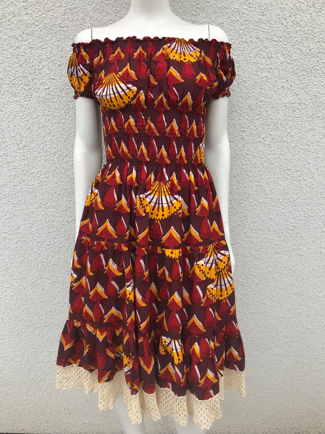 Vintage 80s Multicolour Ruffled Long off the Shoulder Dress Cottagecore ...