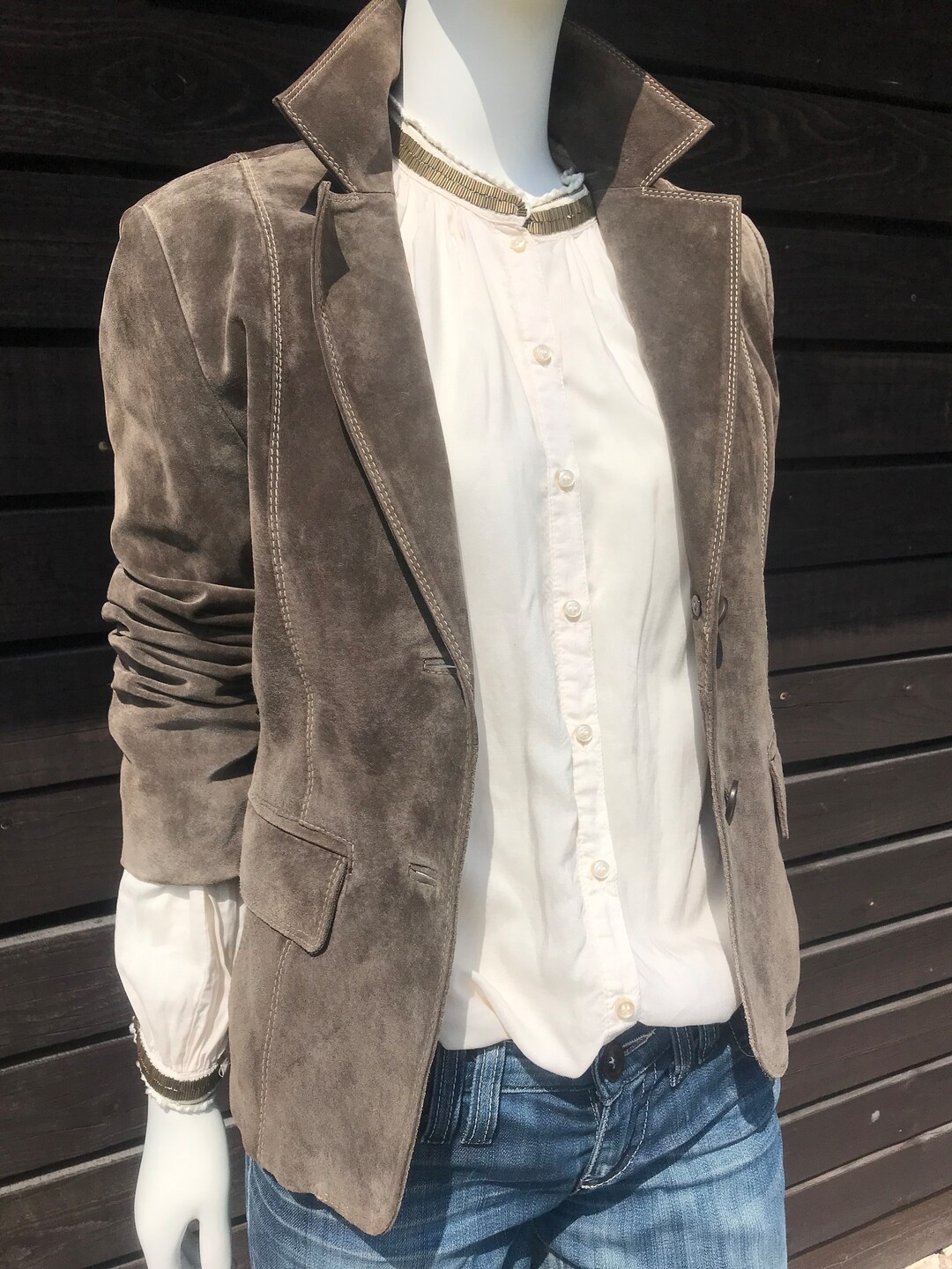 Vintage Women's Potato Pig Suede Jacket Suede Trucker Jacket Distressed ...