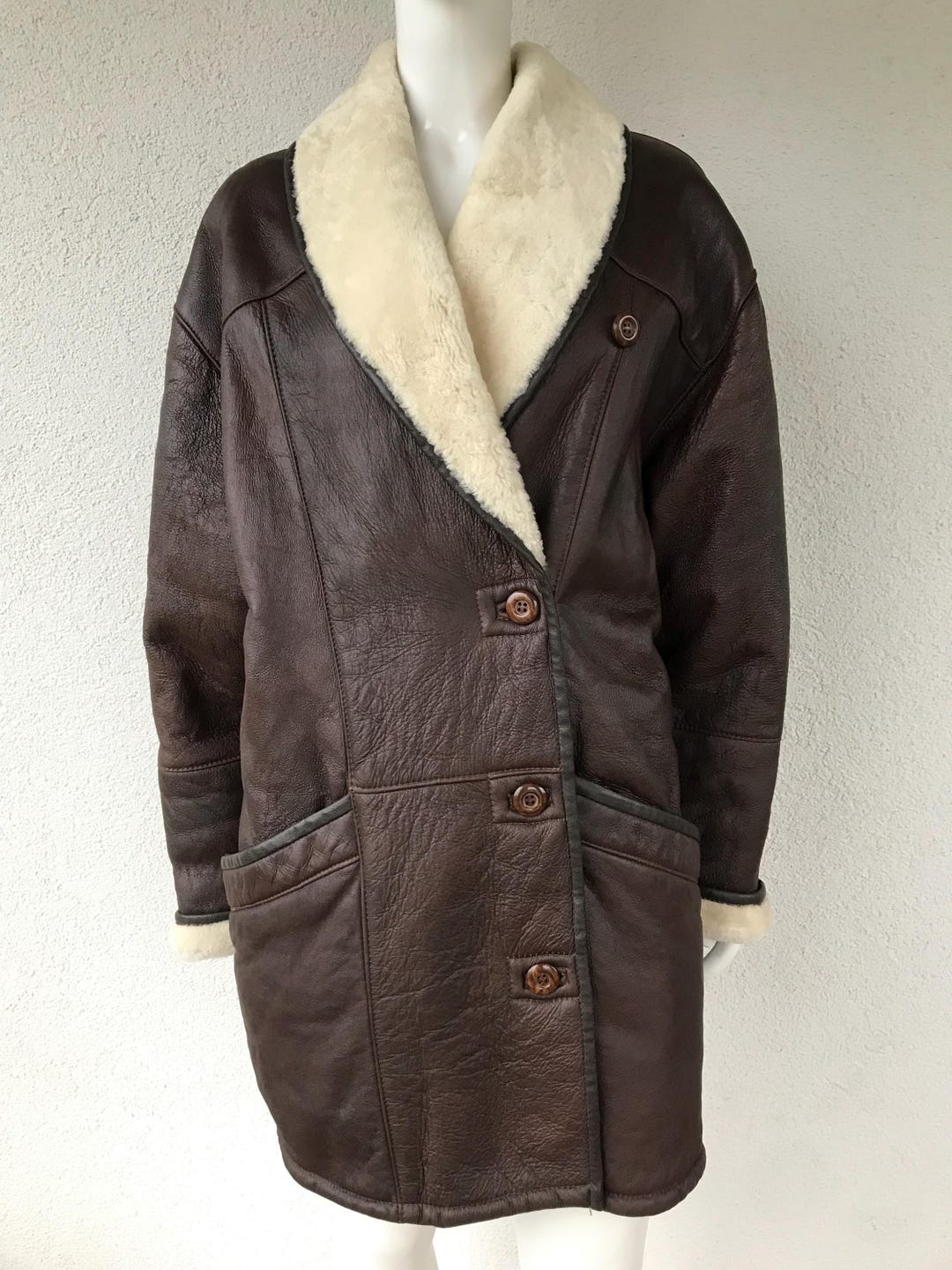 Vintage Natural Shearling Coat Real Sheepskin Jacket Brown With Sheep ...