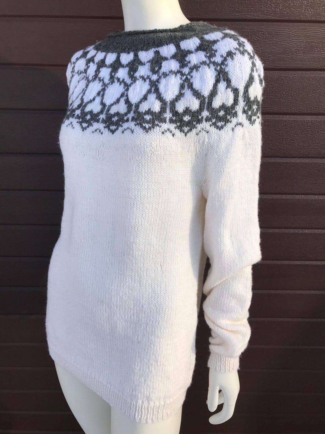 Vintage Norwegian Traditional Pattern Ornamented Hand Knitted Sweater ...