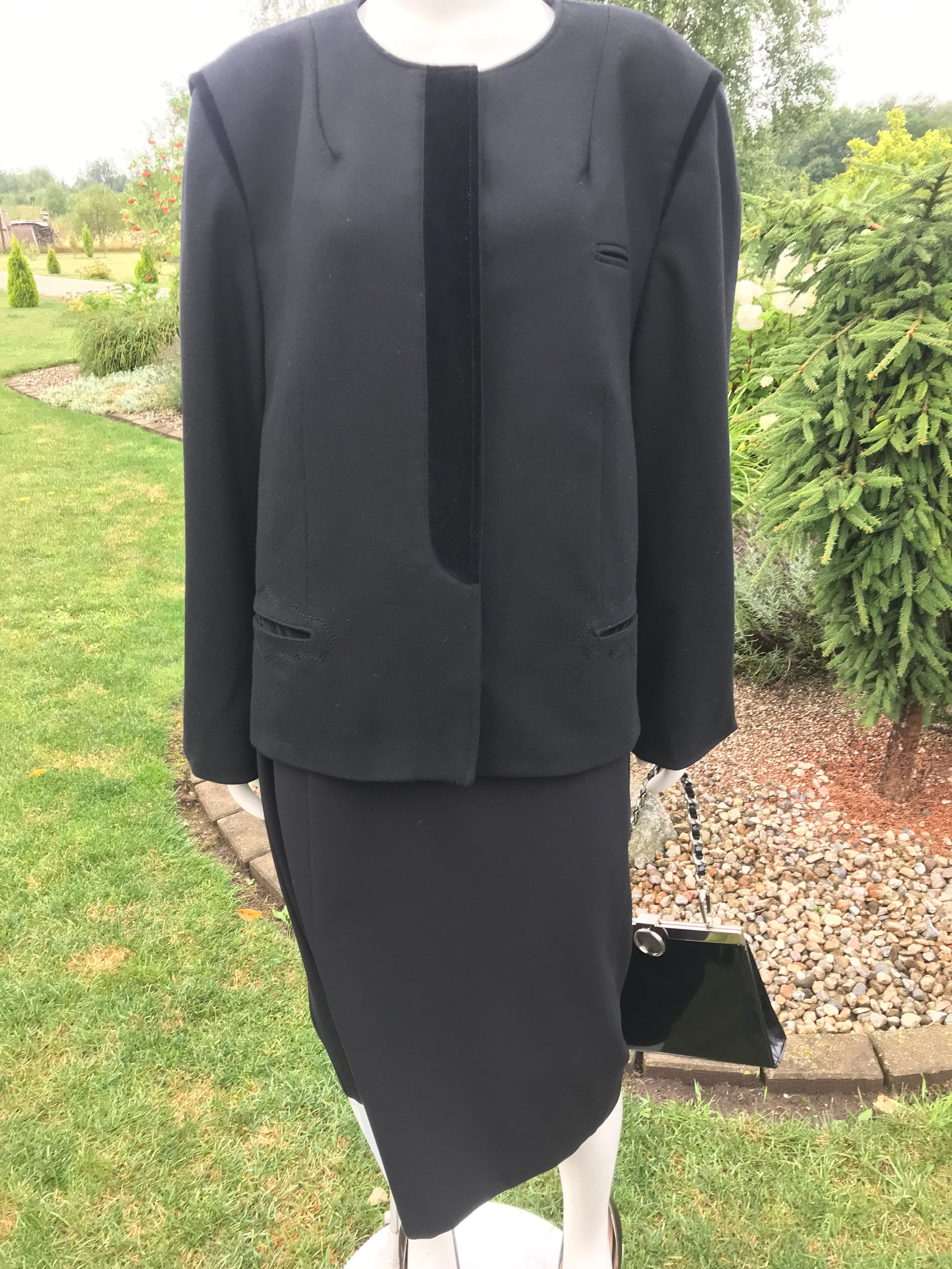 Vintage Black BASLER Wool Jacket Blazer With Velvet Long Sleeve Button ...