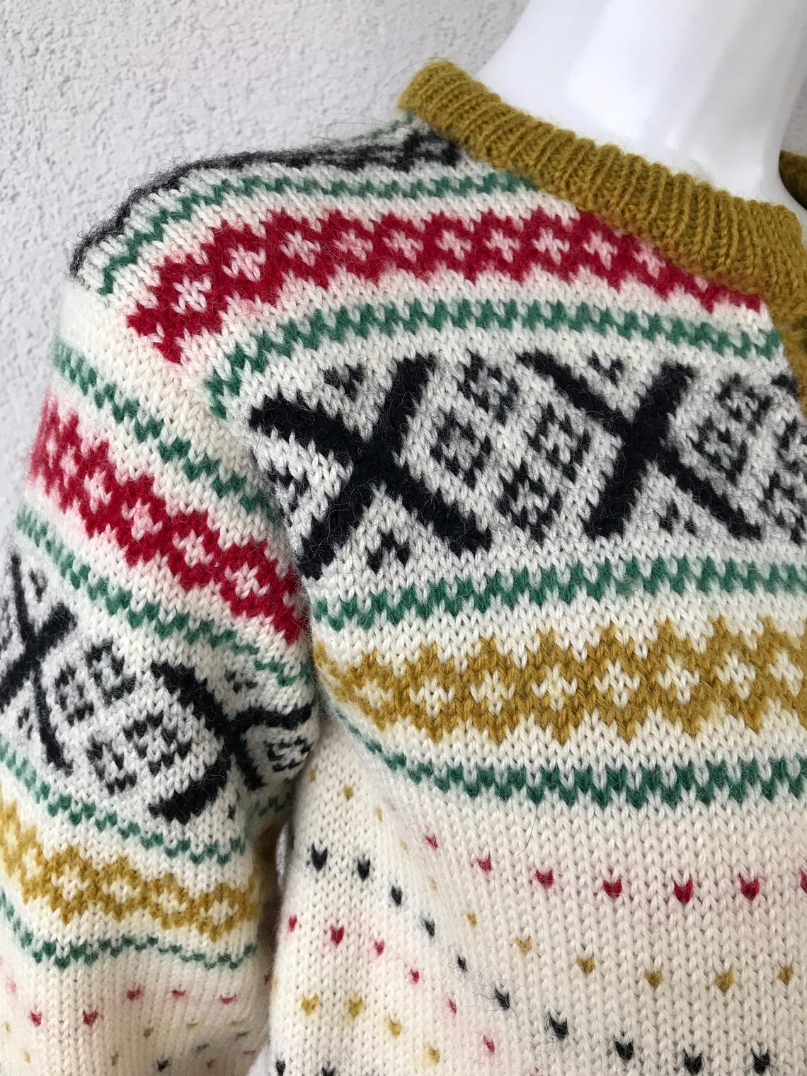 Vintage Patterned Hand Knitted Wool Sweater Colorful Cardigan Handmade ...