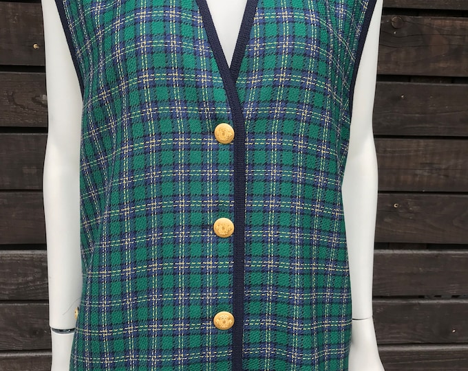 Vintage Checkered Vest, Blue and Green Checkered Vest, Plaid Vest ...