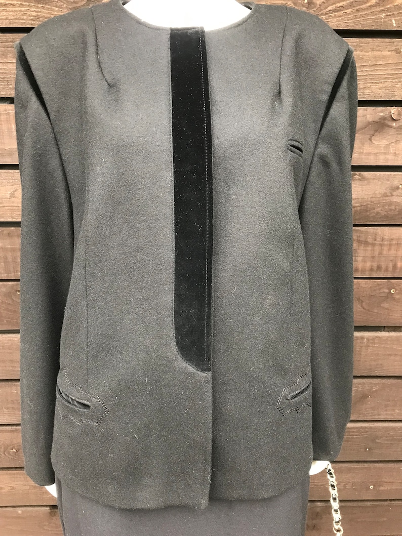 Vintage Black BASLER Wool Jacket Blazer With Velvet Long Sleeve Button ...