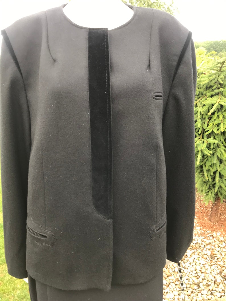 Vintage Black BASLER Wool Jacket Blazer With Velvet Long Sleeve Button ...