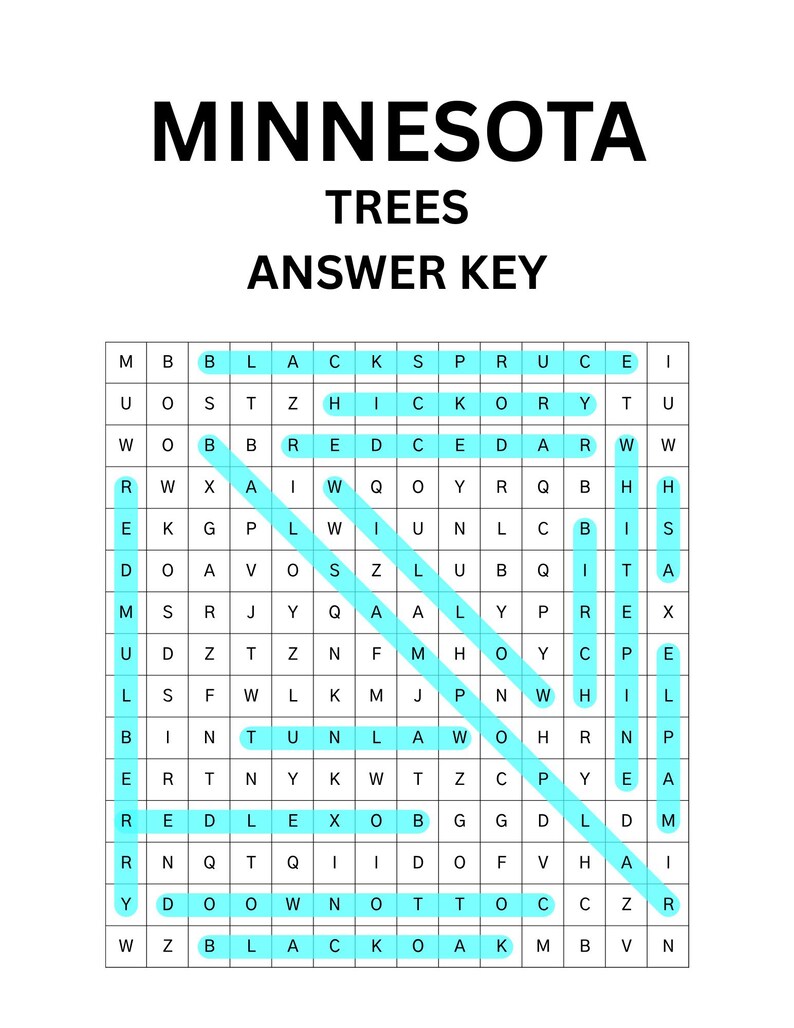 Printable Minnesota Trees Wordsearch PDF - Etsy
