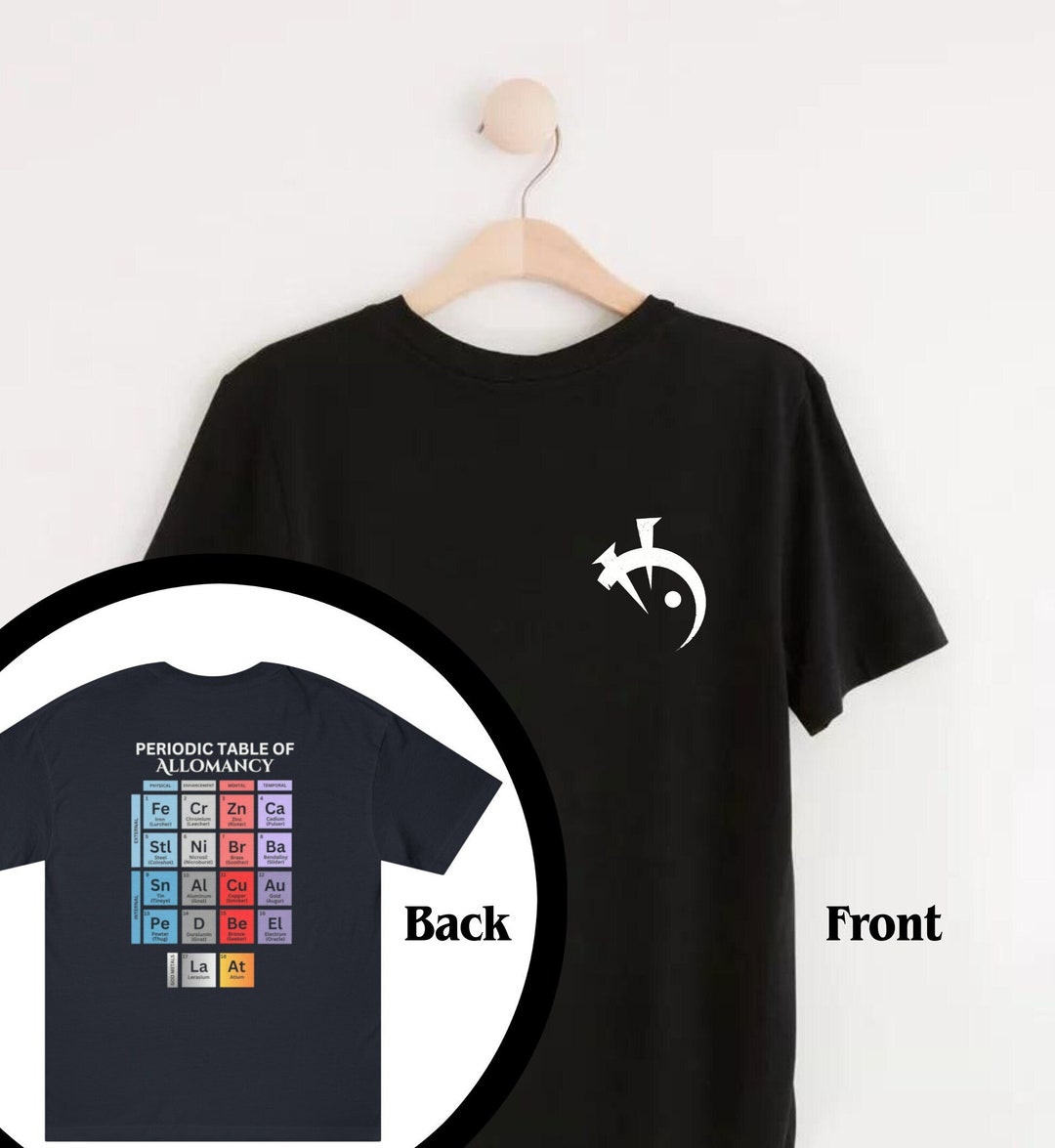 Brandon Sanderson Allomancy T-shirt, Periodic Table of Allomancy ...