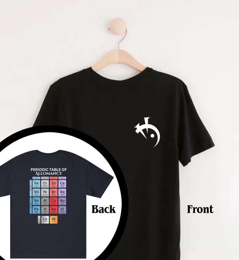 Brandon Sanderson Allomancy T-shirt, Periodic Table of Allomancy ...