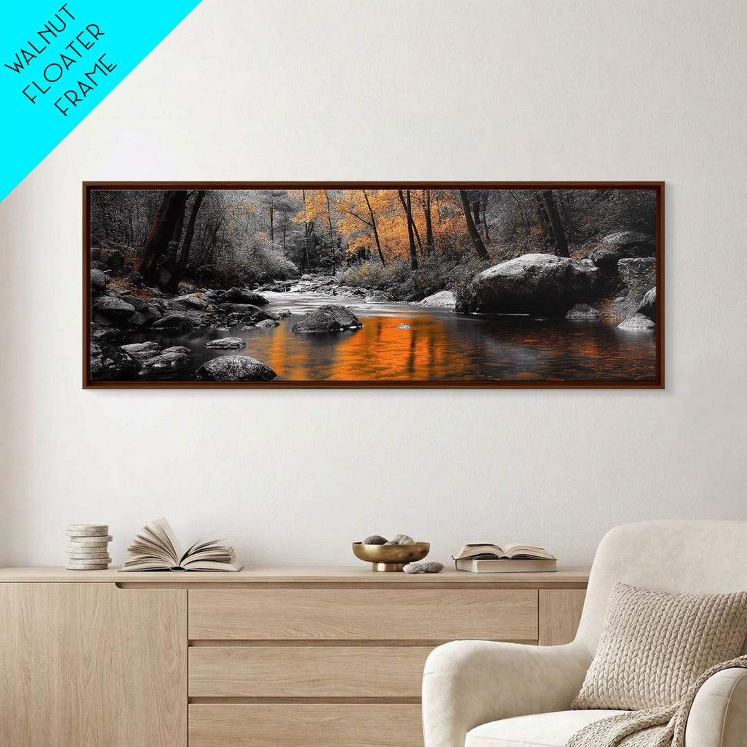 Autumn River Scene, Fall Forest Landscape, Tranquil Waters, Framed ...