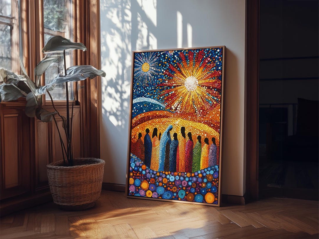Adoration of the Magi Epiphany Abstract Framed Canvas Print - Colorful ...