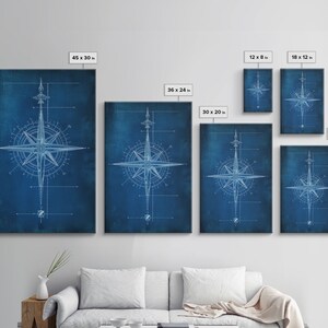 Architectural Framed Canvas Print, Industrial Compass Wall Print ...
