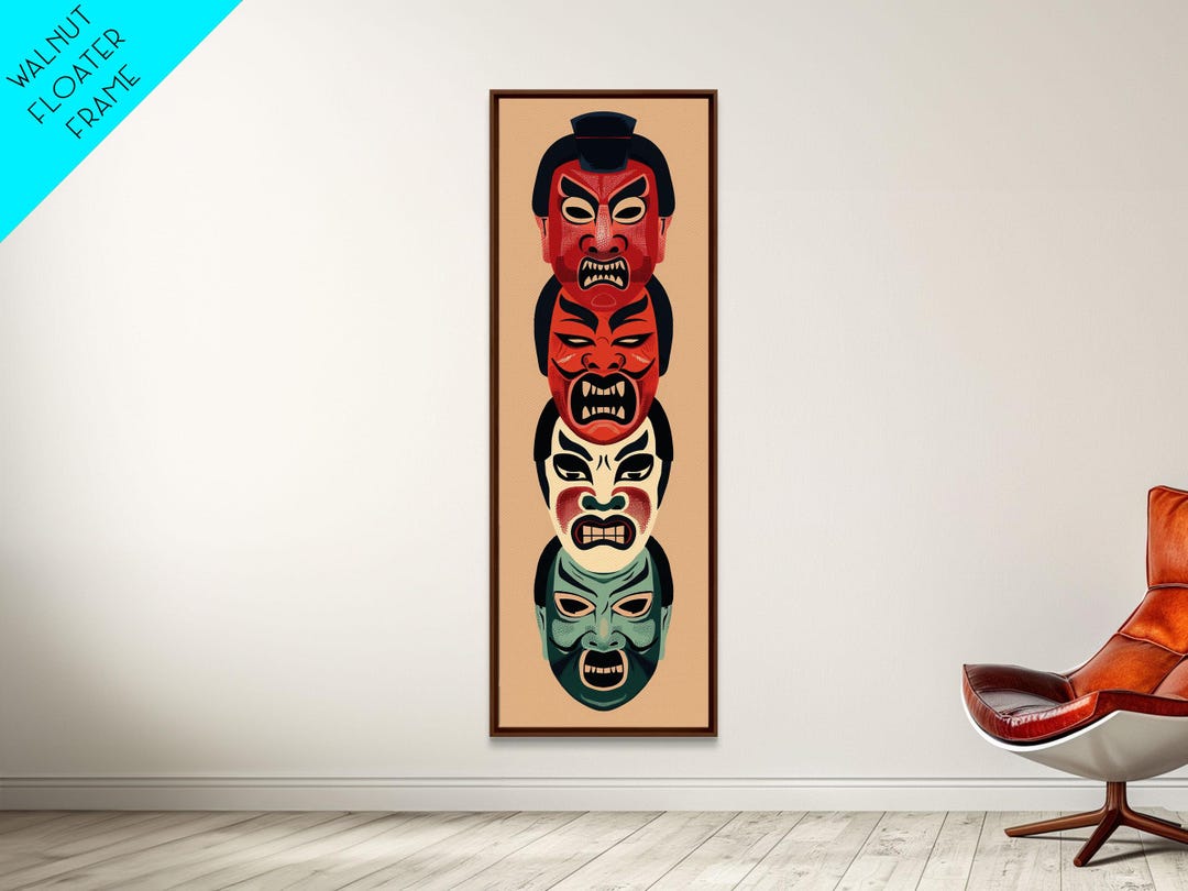 Bold Striking Japanese Kabuki Masks Vibrant Colors Depicted Traditional ...