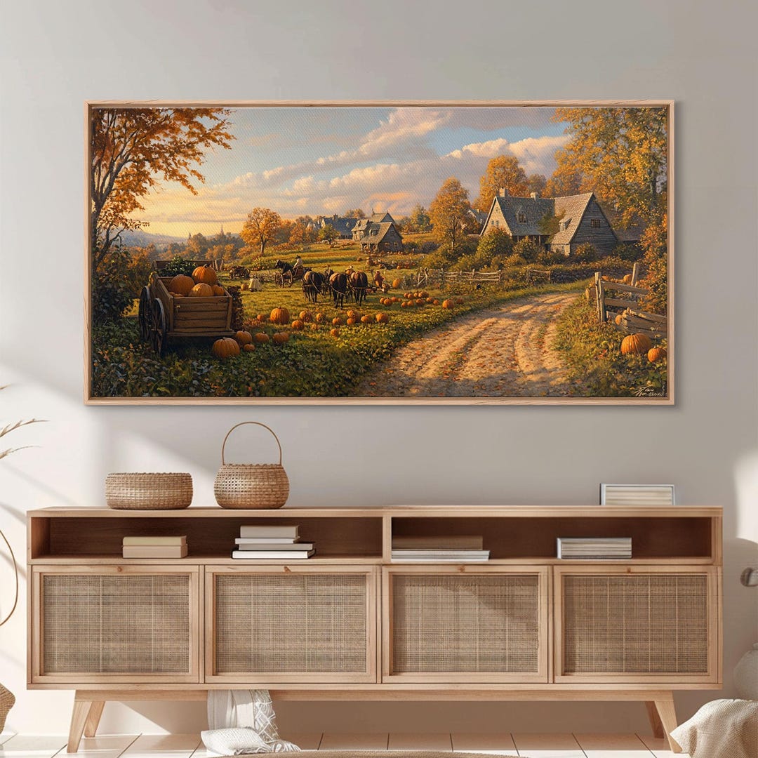 Autumn Pumpkin Harvest Framed Canvas Print: Country Farmhouse Wall Art ...