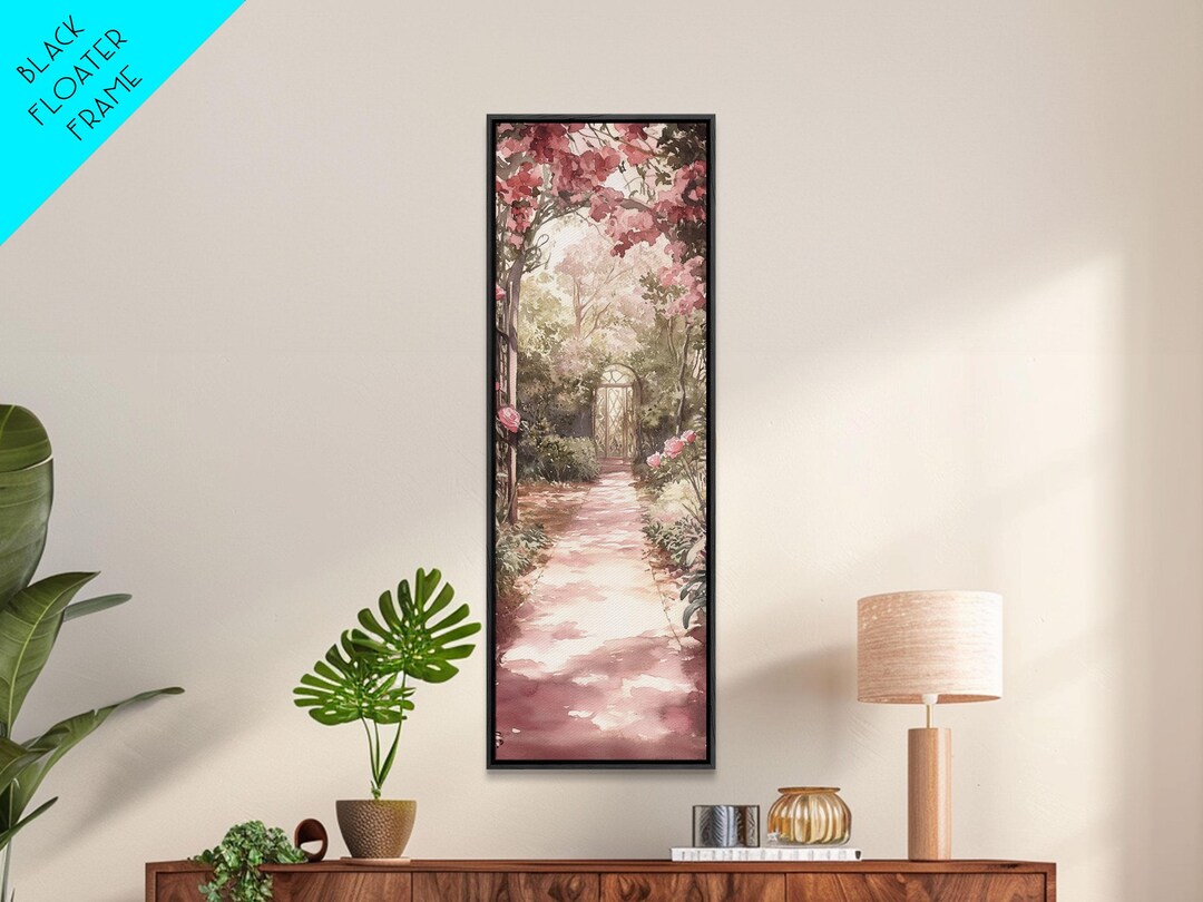 Secret Garden Path Framed Canvas Print Cottagecore Wall Art Light Pink ...
